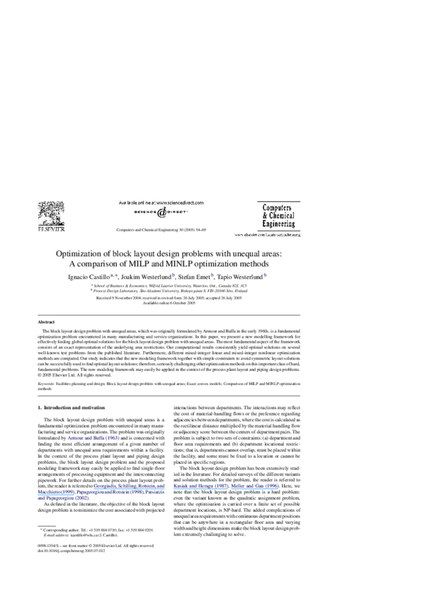 Pdf Optimization Of Block Layout Design Problems With Unequal Areas A Comparison Of Milp And