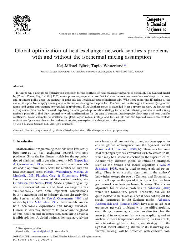 (PDF) Global optimization of heat exchanger network synthesis problems with and without the ...
