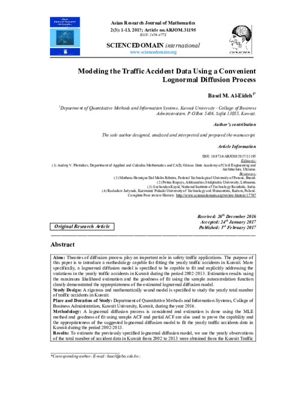 Pdf Modeling The Traffic Accident Data Using A Convenient Lognormal