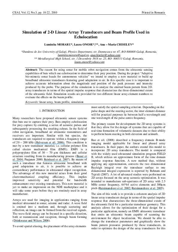 Pdf Simulation Of 2 D Linear Array Transducers And Beam Profile Used