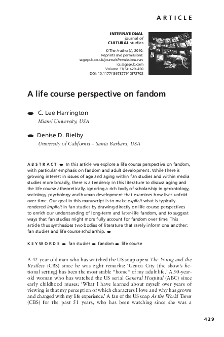 (PDF) A life course perspective on fandom