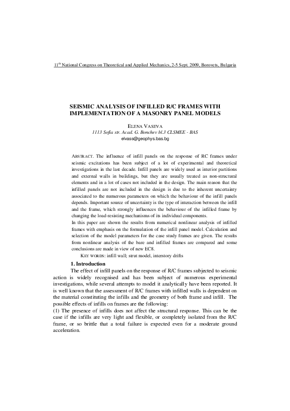 Pdf Seismic Analysis Of Infilled Rc Frames With Implementation Of A Masonry Panel Models