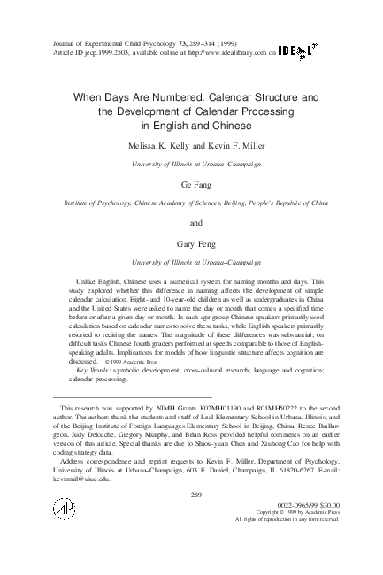 (PDF) When Days Are Numbered: Calendar Structure and the Development of ...