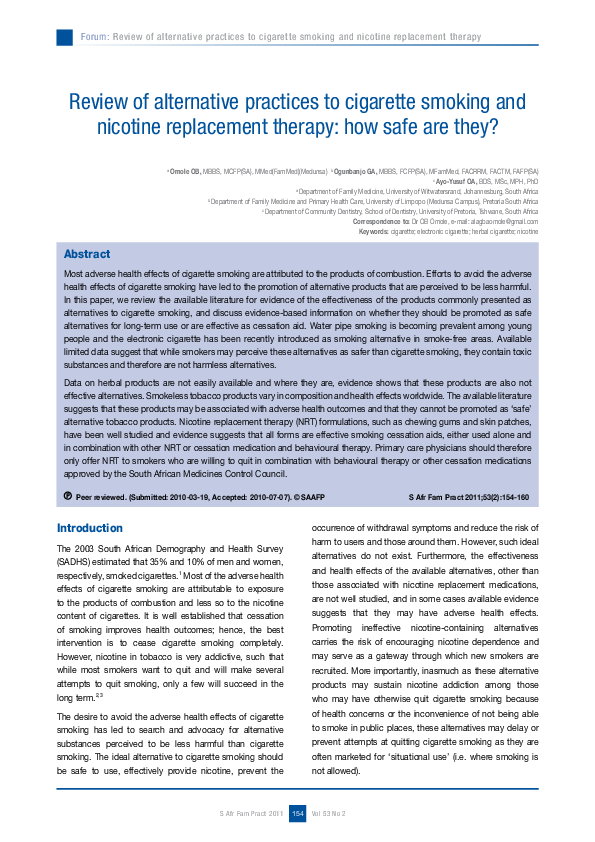 (PDF) Review of alternative practices to cigarette smoking and nicotine ...
