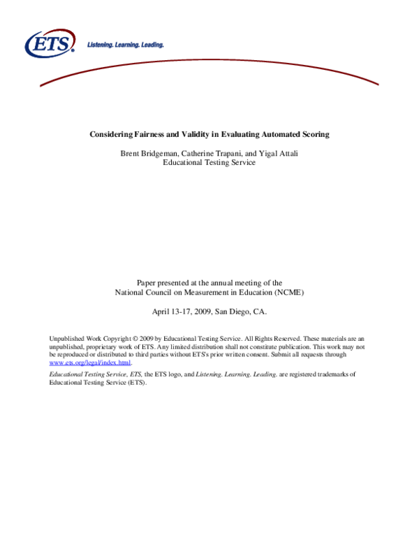 Pdf Considering Fairness And Validity In Evaluating Automated Scoring