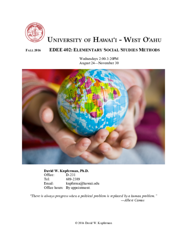 (PDF) EDEE 402: Elementary Social Studies Methods