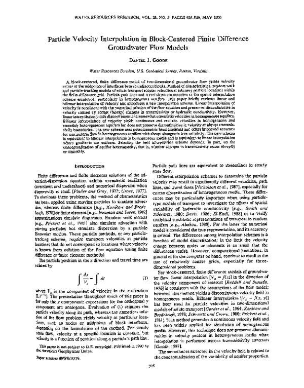 (PDF) Particle velocity interpolation in block-centered finite difference groundwater flow models