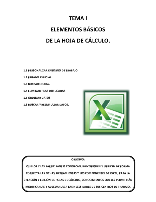 (PDF) TEMA I ELEMENTOS BÁSICOS DE LA HOJA DE CÁLCULO