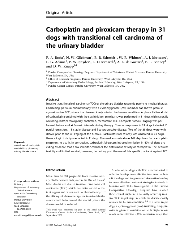 (PDF) Carboplatin and piroxicam therapy in 31 dogs with transitional ...