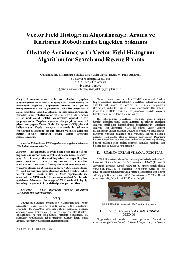 (PDF) Obstacle avoidance with Vector Field Histogram algorithm for search and rescue robots ...