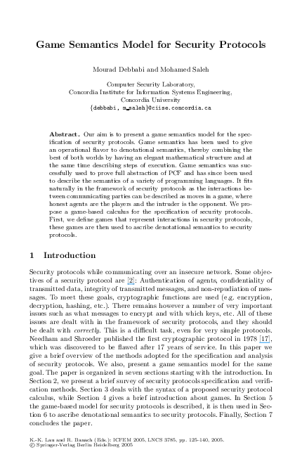(PDF) Game semantics model for security protocols | mohamed saleh - Academia.edu
