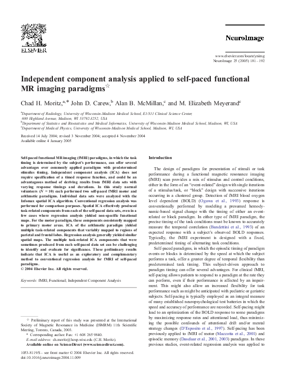 (PDF) Independent component analysis applied to self-paced functional MR imaging paradigms