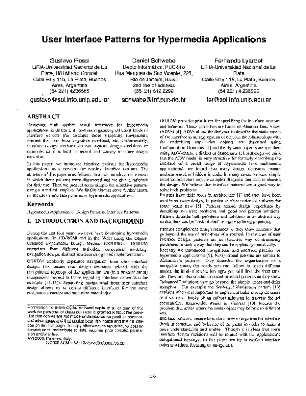 Pdf User Interface Patterns For Hypermedia Applications