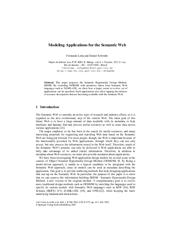 (PDF) Modeling Applications for the Semantic Web