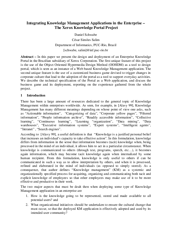 (PDF) Integrating knowledge management applications in the enterprise ...