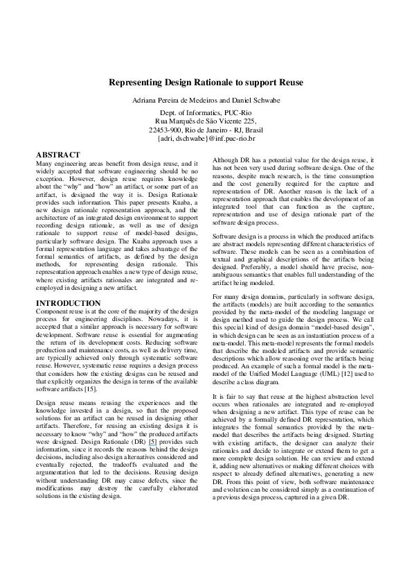 (PDF) Representing Design Rationale to support Reuse
