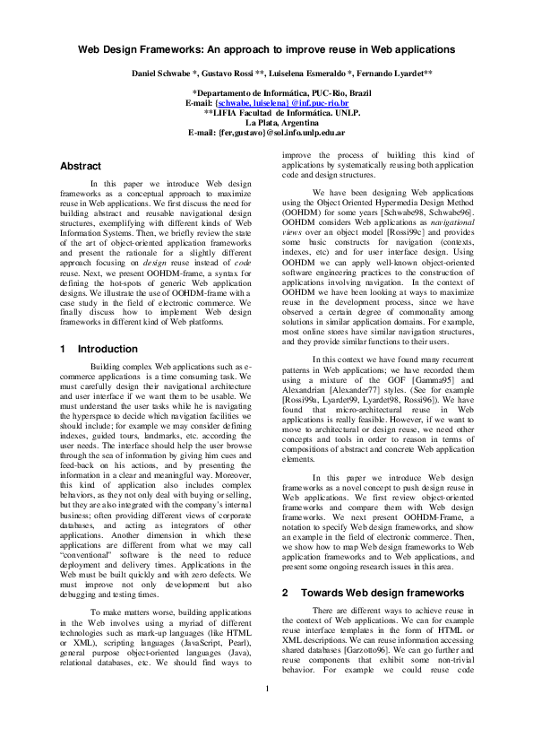 Pdf Web Design Frameworks An Approach To Improve Reuse In Web Applications Daniel Schwabe