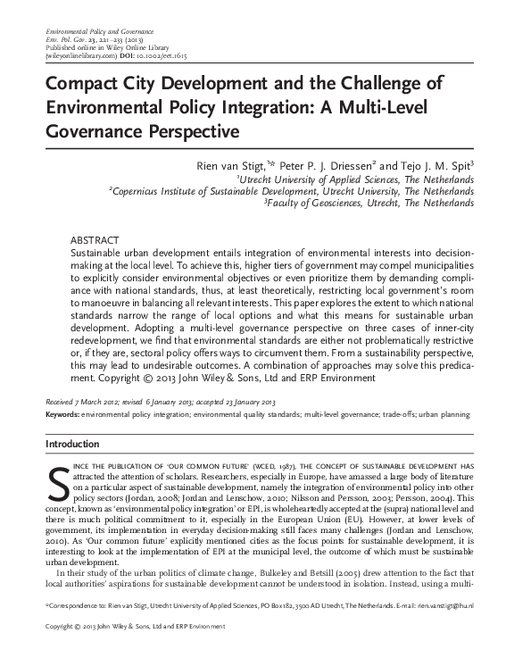 (PDF) Compact City Development and the Challenge of Environmental ...