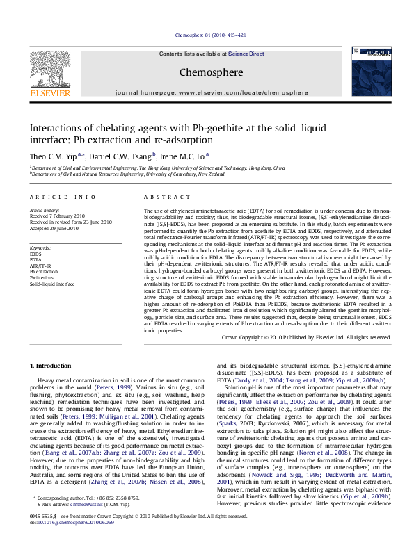 (PDF) Interactions of chelating agents with Pb-goethite at the solid ...
