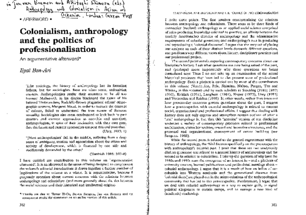 (PDF) Colonialism, anthropology and the politics of professionalization