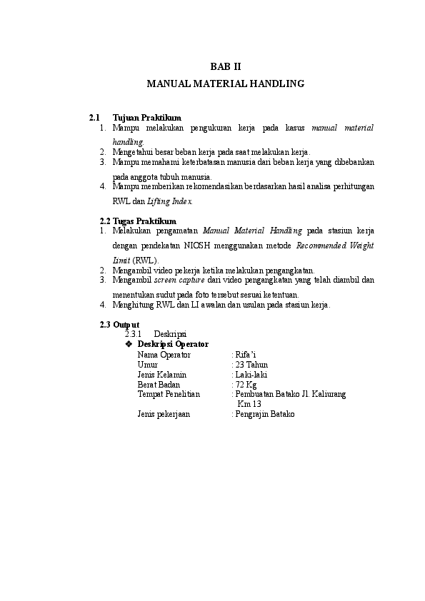 (DOC) BAB II MANUAL MATERIAL HANDLING