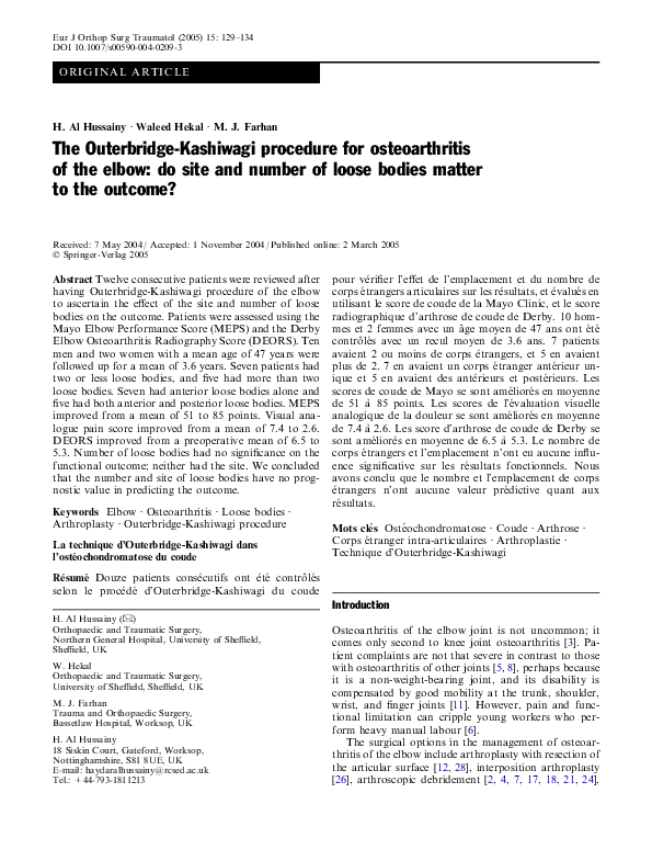 (PDF) The Outerbridge-Kashiwagi procedure for osteoarthritis of the ...