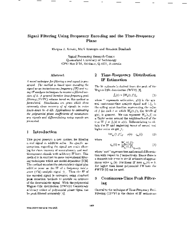 Pdf Signal Filtering Using Frequency Encoding And The Time Frequency Plane
