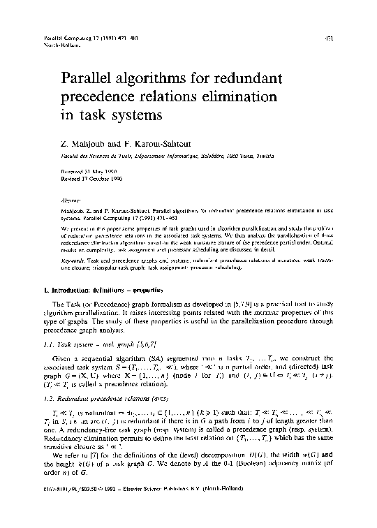 Pdf Parallel Algorithms For Redundant Precedence Relations Elimination In Task Systems Zaher