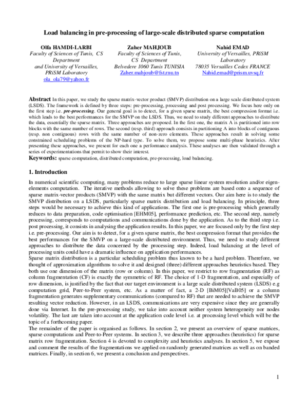 (PDF) Load balancing in pre-processing of large-scale distributed sparse computation