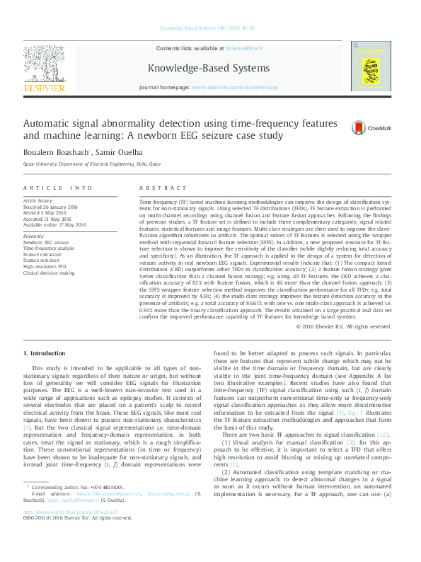 Pdf Automatic Signal Abnormality Detection Using Time Frequency