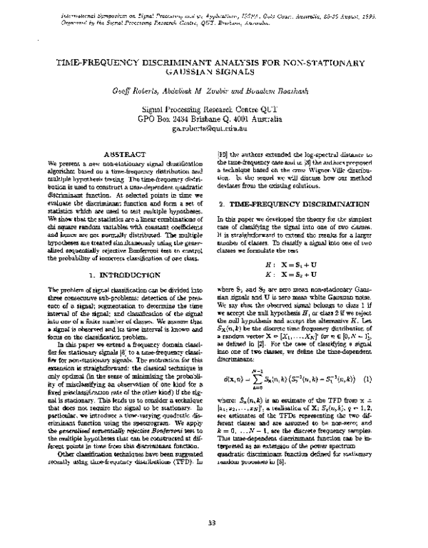 (PDF) Time-Frequency Discriminant Analysis for Non-Stationary Signals