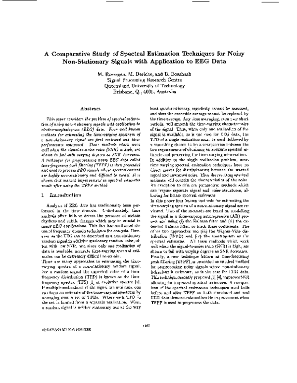 (PDF) A Comparative Study of Spectral Estimation Techniques for Noisy Non-Stationary Signals ...