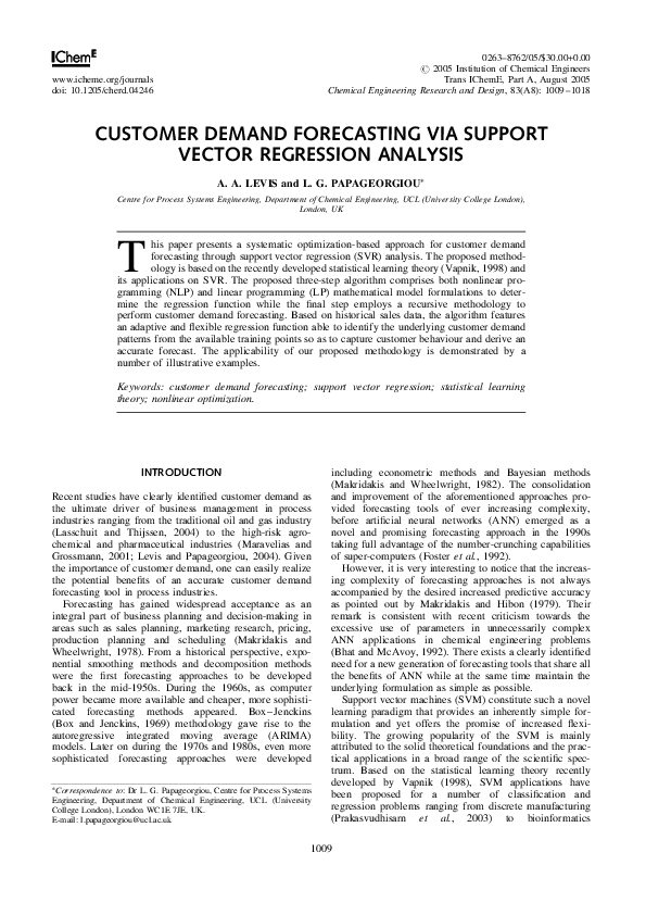 (PDF) Customer Demand Forecasting via Support Vector Regression Analysis