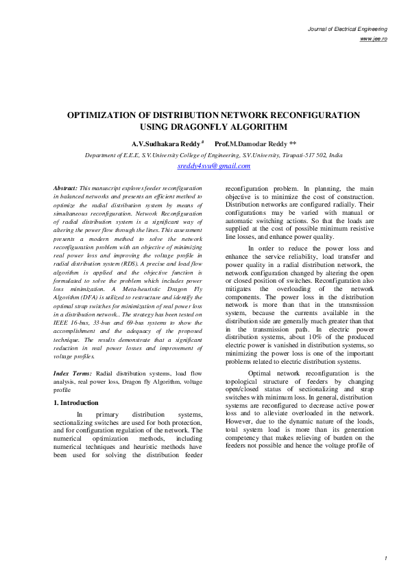 (PDF) Study of Network Reconfiguration in Distribution Systems Using an Adaptive Modified ...