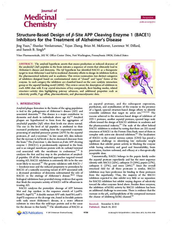 (PDF) Structure-Based Design of β‑Site APP Cleaving Enzyme 1 (BACE1 ...
