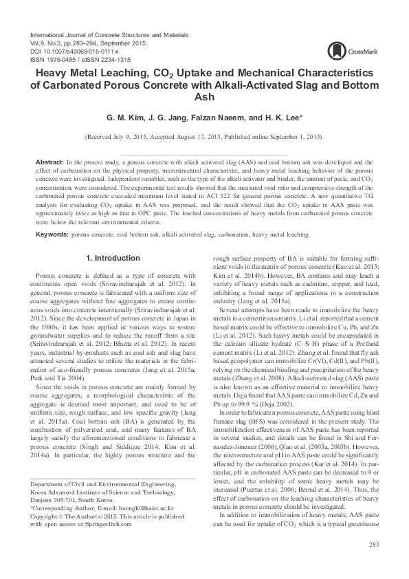 (PDF) Heavy Metal Leaching, CO 2 Uptake and Mechanical Characteristics of Carbonated Porous ...