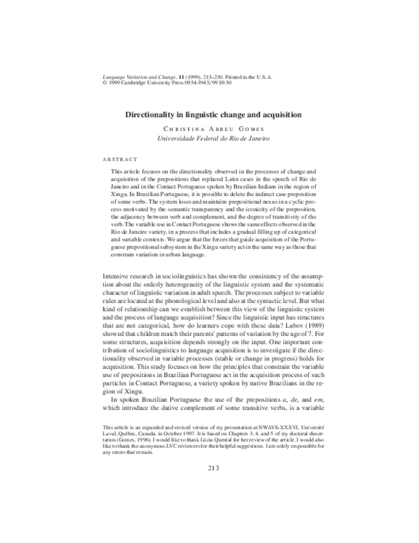 (PDF) Directionality in linguistic change and acquisition
