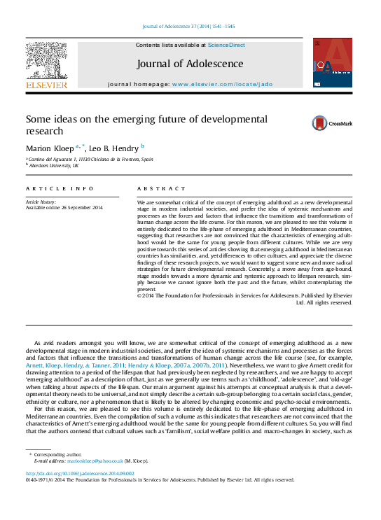 (PDF) Some ideas on the emerging future of developmental research