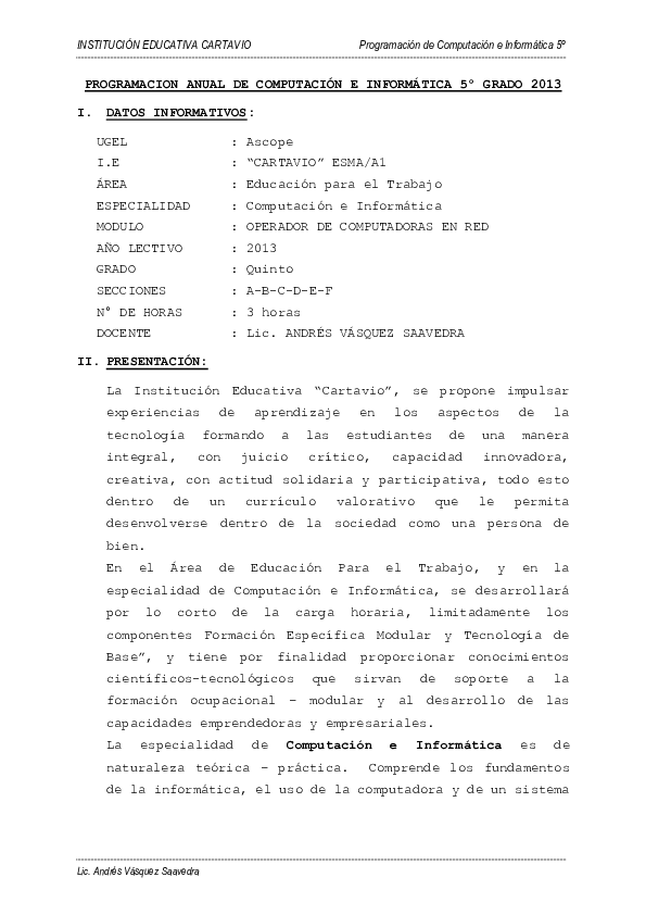 (PDF) PROGRAMACION ANUAL DE COMPUTACIÓN E INFORMÁTICA 5º GRADO 2013