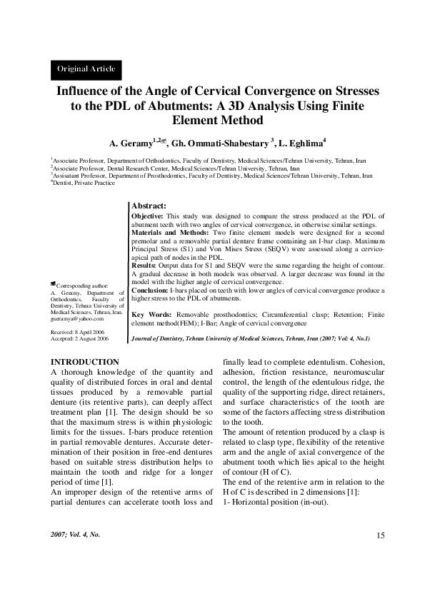 (PDF) Influence of the Angle of Cervical Convergence on Stresses to the ...