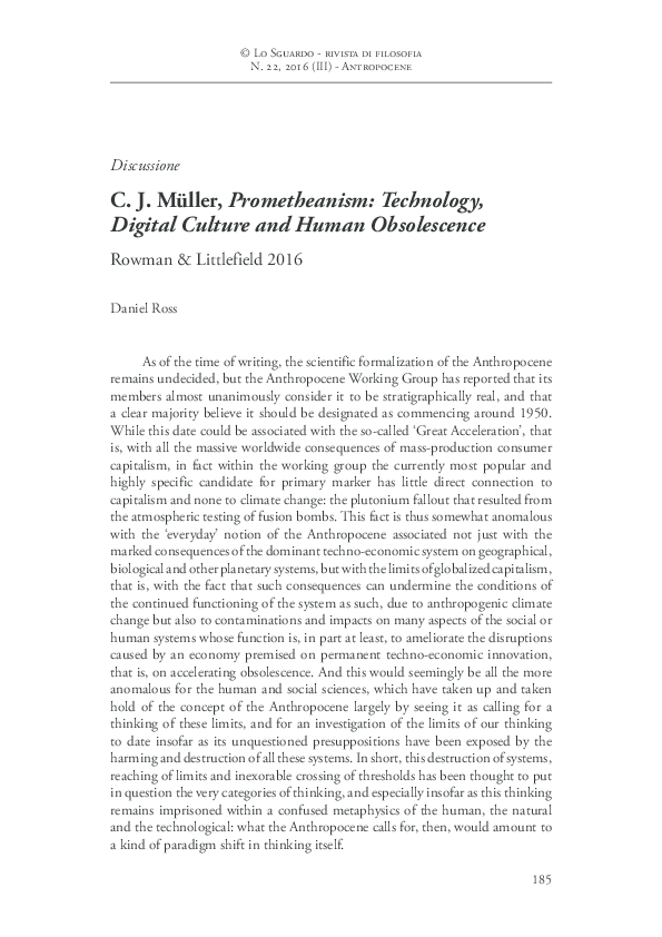 (PDF) Review of Christopher John Müller, Prometheanism (2016)