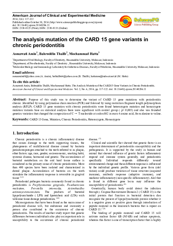 (PDF) The Analysis Mutation of the CARD15 Gene Variants in Chronic ...