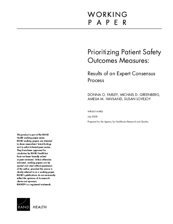 (PDF) Prioritizing Patient Safety Outcomes Measures