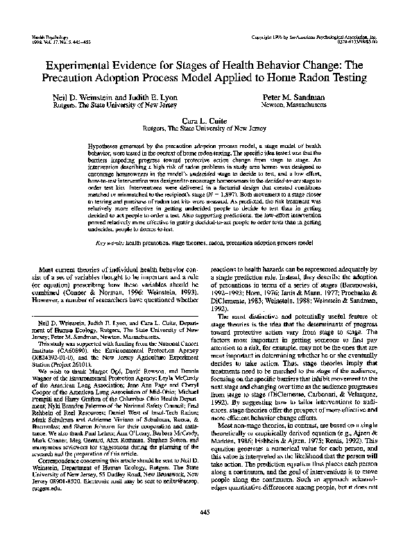 (PDF) Experimental Evidence for Stages of Health Behavior Change: The ...