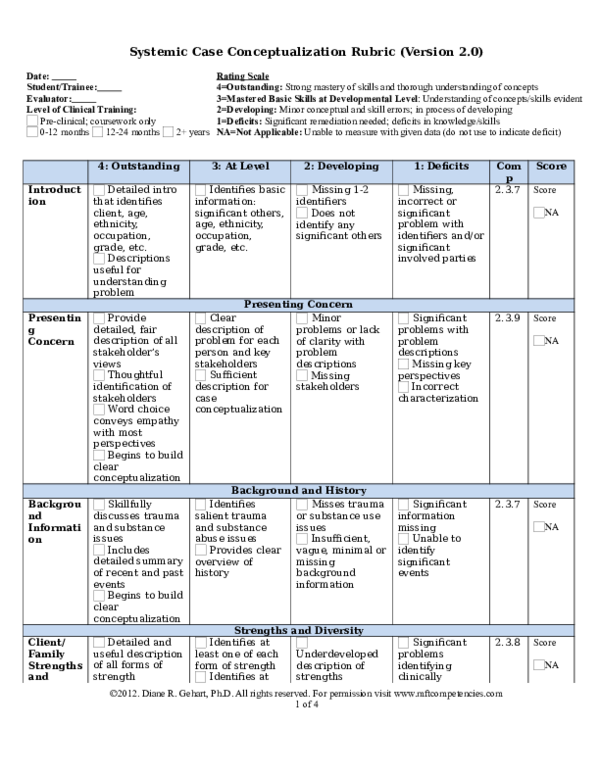 (DOC) Systemic Case Conceptualization Rubric (Version 2.0