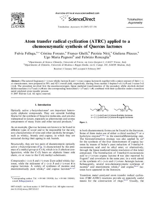 (PDF) Atom transfer radical cyclization (ATRC) applied to a ...