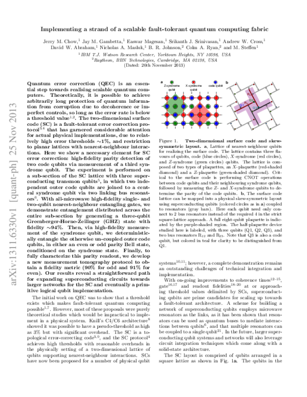 Pdf Implementing A Strand Of A Scalable Fault Tolerant Quantum Computing Fabric