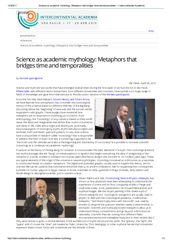 (PDF) Science as academic mythology. Metaphors that bridges time and ...