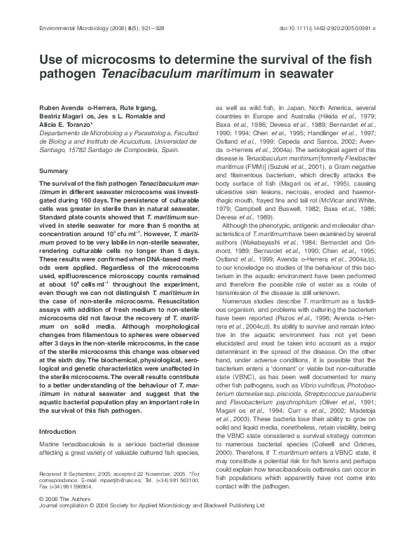 (PDF) Use of microcosms to determine the survival of the fish pathogen ...