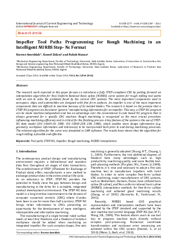 (PDF) Impeller Tool Paths Programming for Rough Machining in an ...